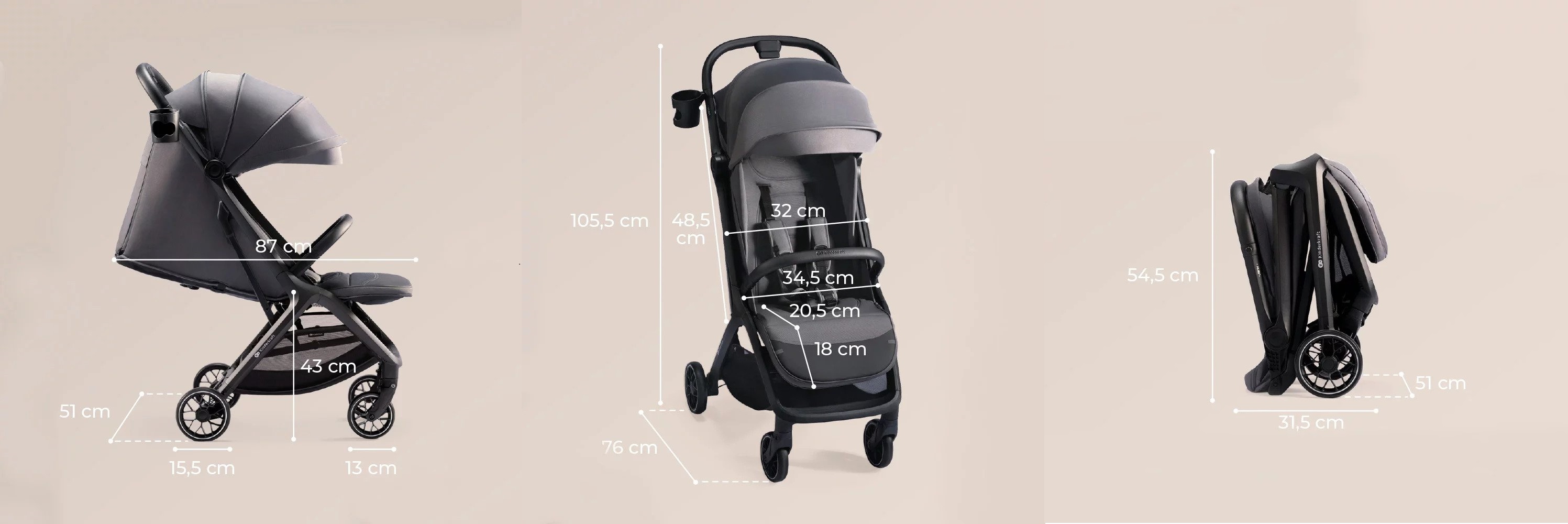 Xe đẩy cho bé Kinderkraft NUBI 2 - Màu xám